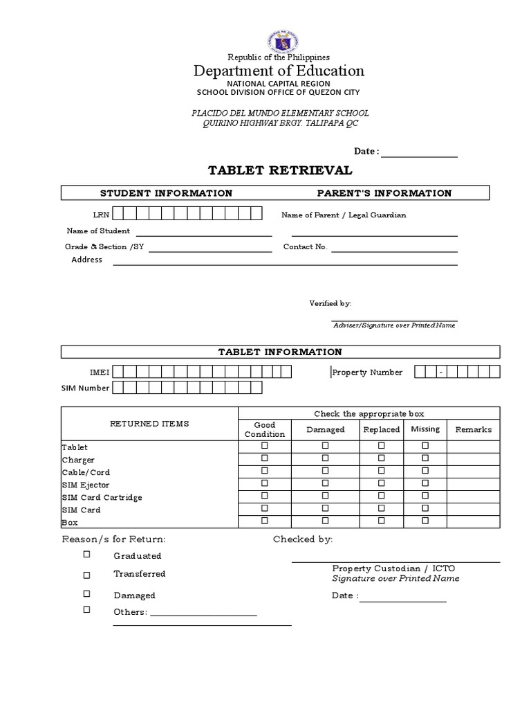 Retrieval Form For Tablet | PDF | Computing And Information Technology