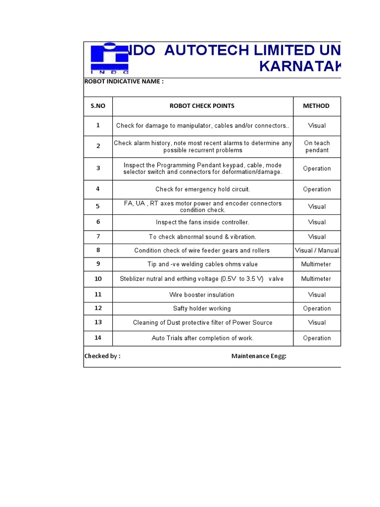 Robot PM Check List | PDF