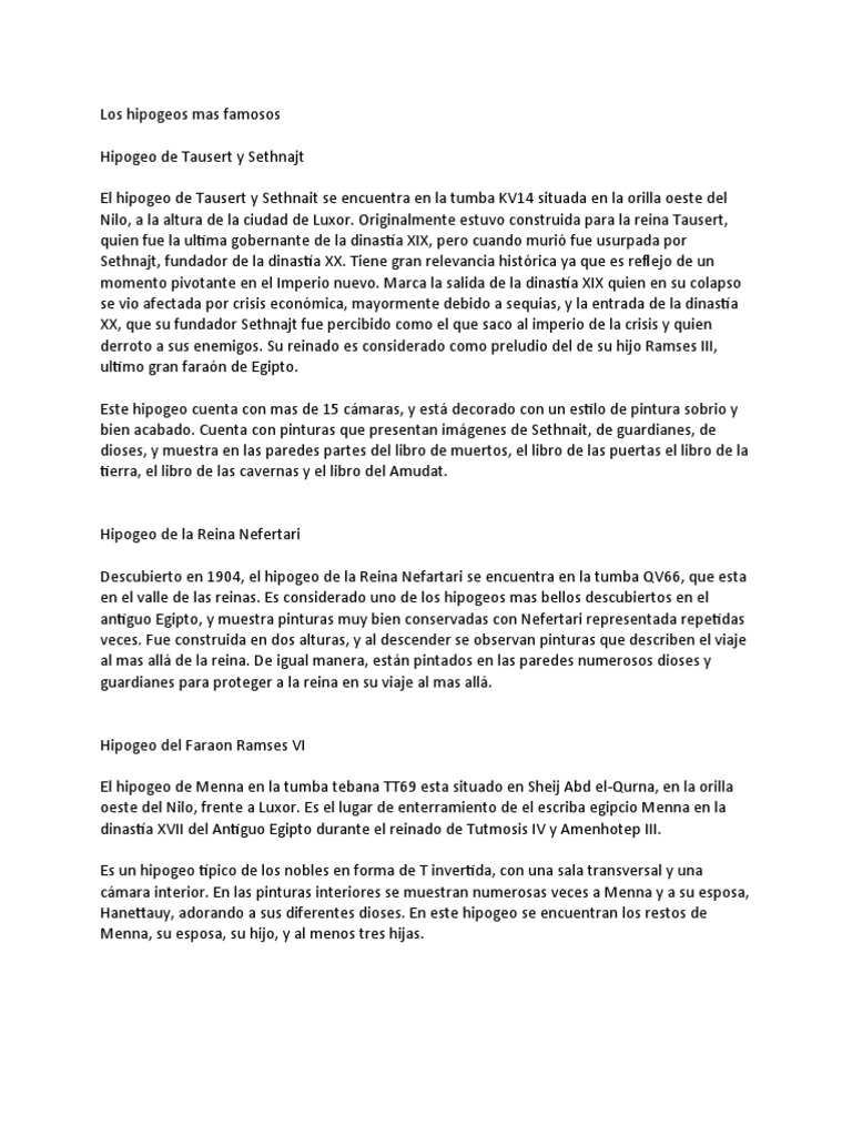 Los Hipogeos Mas Famosos | PDF