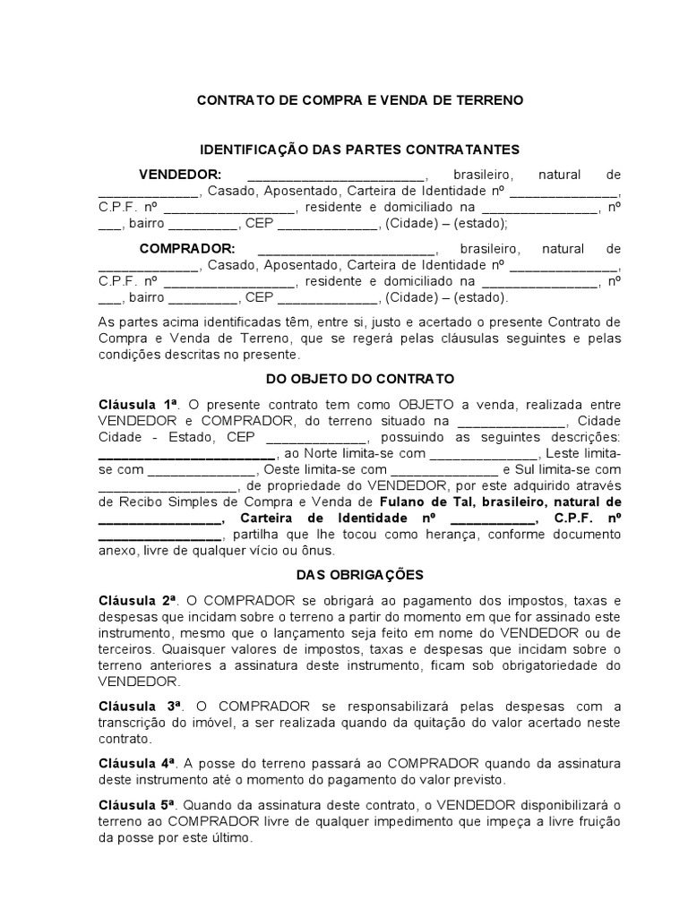 Modelo Contrato de Compra e Venda de Terreno | PDF | Business