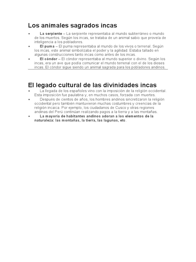 Animales Sagrados Incas | PDF | Religión y espiritualidad