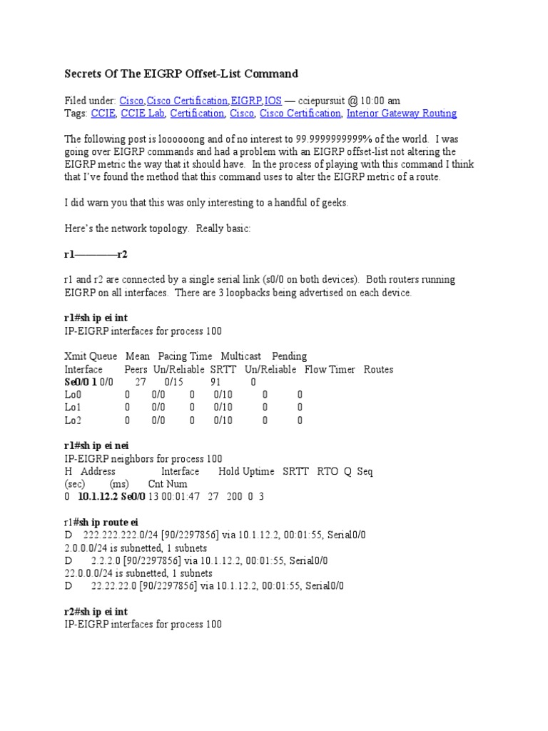 Secrets of The EIGRP Offset-List Command | PDF | Routing | Computer Science