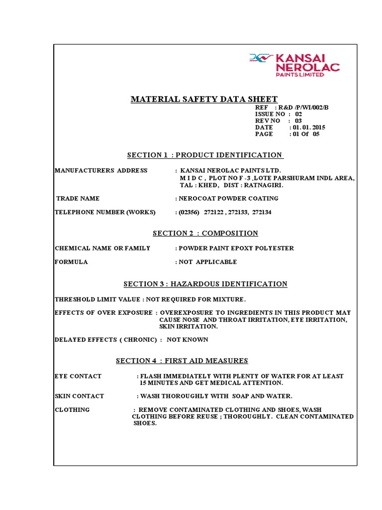 Nerocoat Epoxy MSDS | PDF | Chemical Substances | Safety