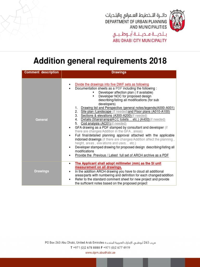 Addition General Requirements 2018: Drawings Comment Description | PDF