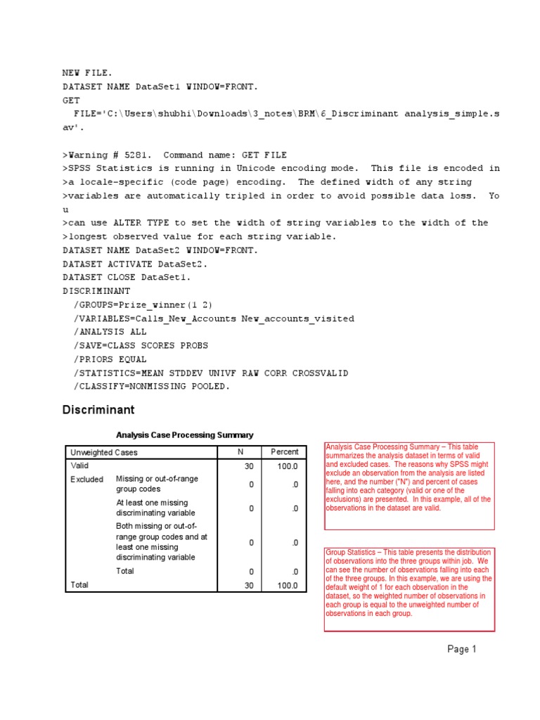 6 - Discriminant Analysis - Simple (Spss Output) | PDF | P Value | Correlation And Dependence