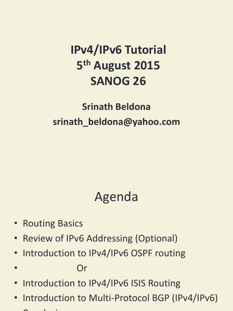 Ipv4/Ipv6 Tutorial 5 August 2015 Sanog 26: Srinath Beldona | PDF | I ...