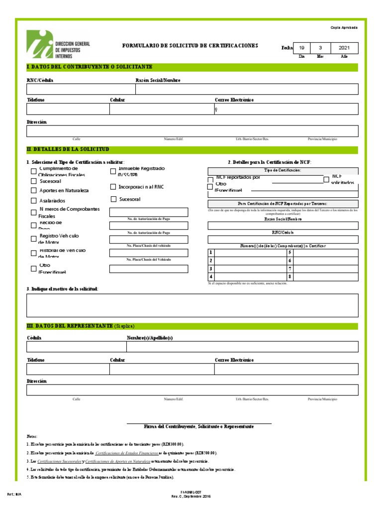 Formulario Solicitud Certificacion Ley 300
