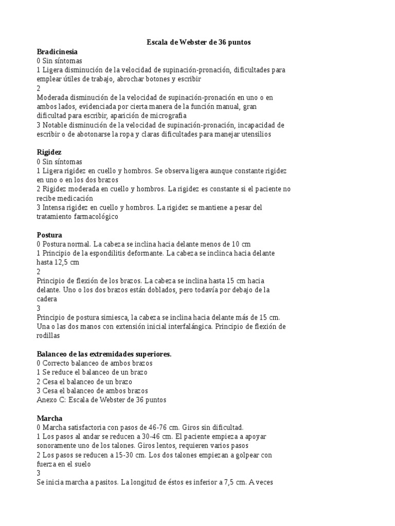 Escala de Webster Modificada PARKINSON | PDF | Enfermedades y ...