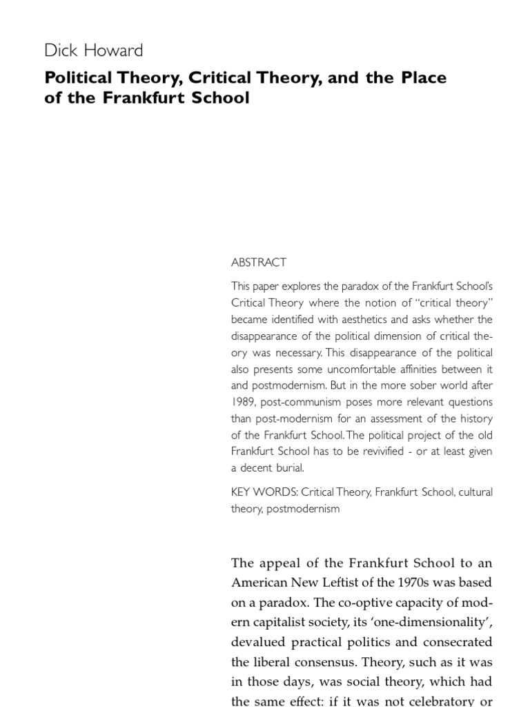 Howard Marx FrankfurtSchool | PDF | Frankfurt School | Critical Theory