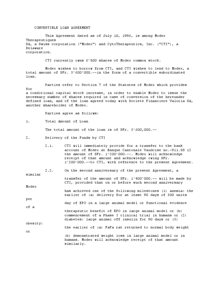 Convertible Loan Agreement | PDF | Bankruptcy | Stocks