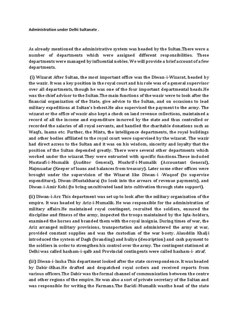 Administration Under Delhi Sultanate | PDF | Government