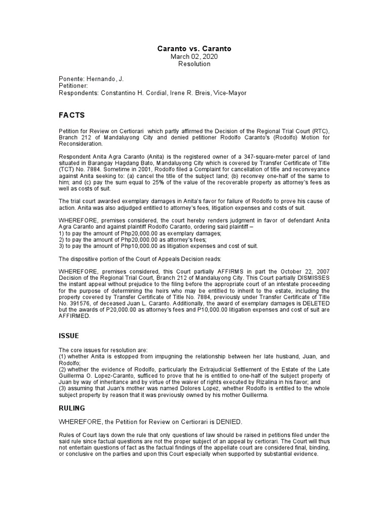 Caranto Vs Caranto | PDF | Lawsuit | Appeal