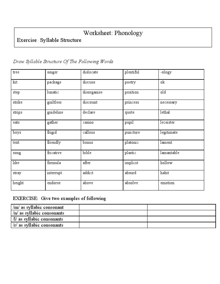 Syllable Structure Exercise | PDF | Syllable | Consonant