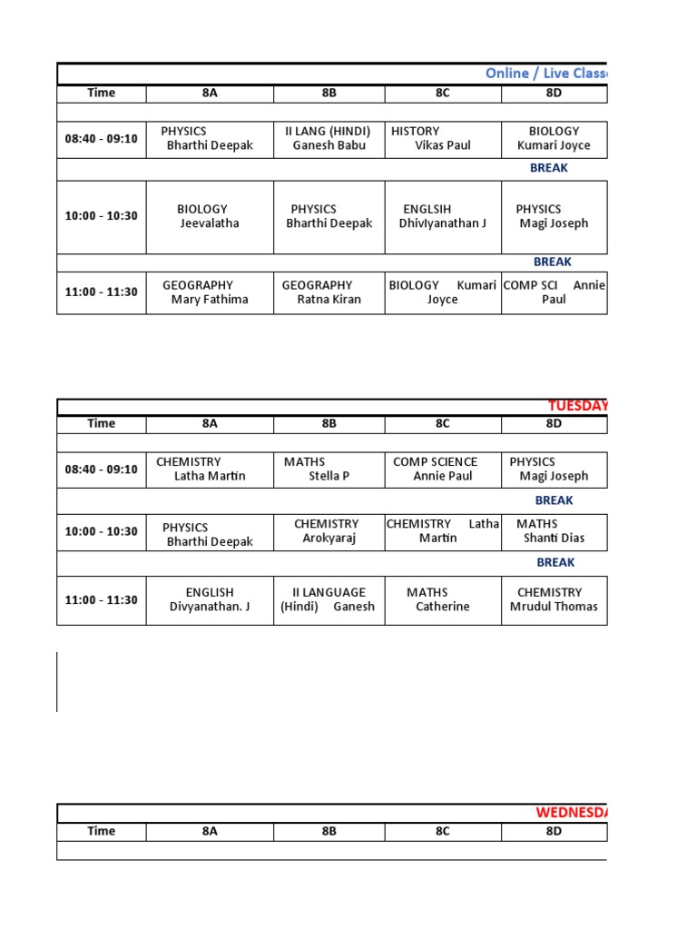 Grade VIII Online Classes Time Table 2021 - 2022 | PDF | Natural ...