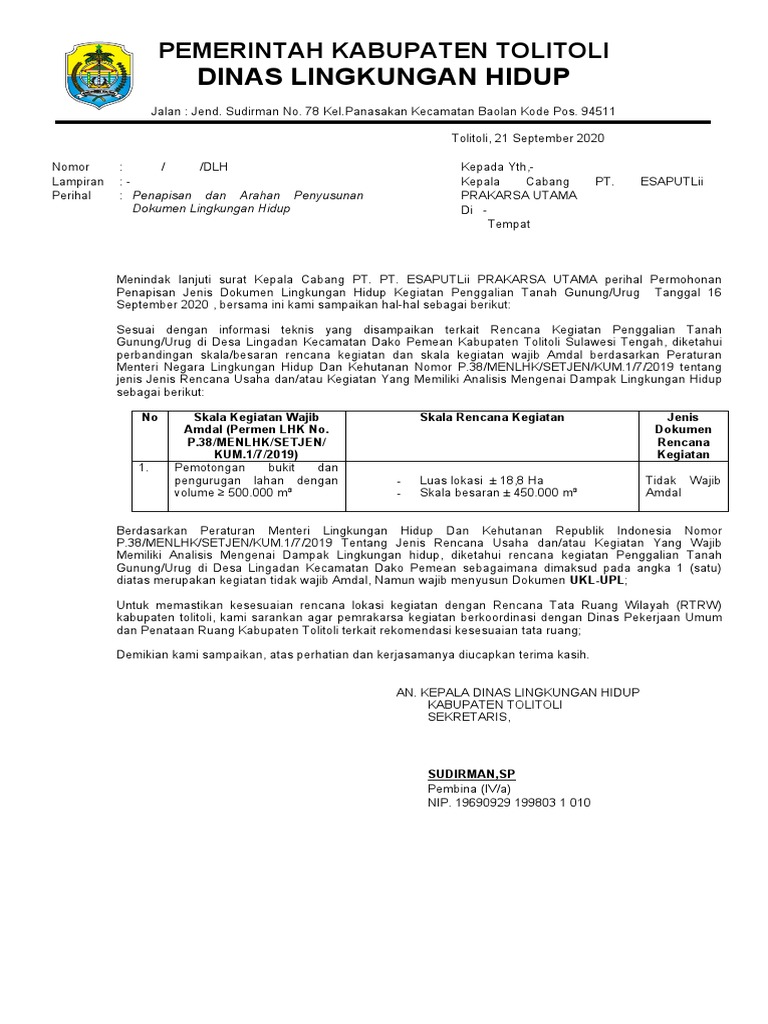 Penyusunan Dokumen UKL-UPL untuk Kegiatan Penggalian Tanah Gunung | PDF