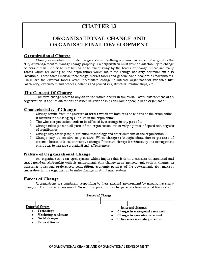 Chapter 13 - Organisational Change and Organisational Development | PDF ...