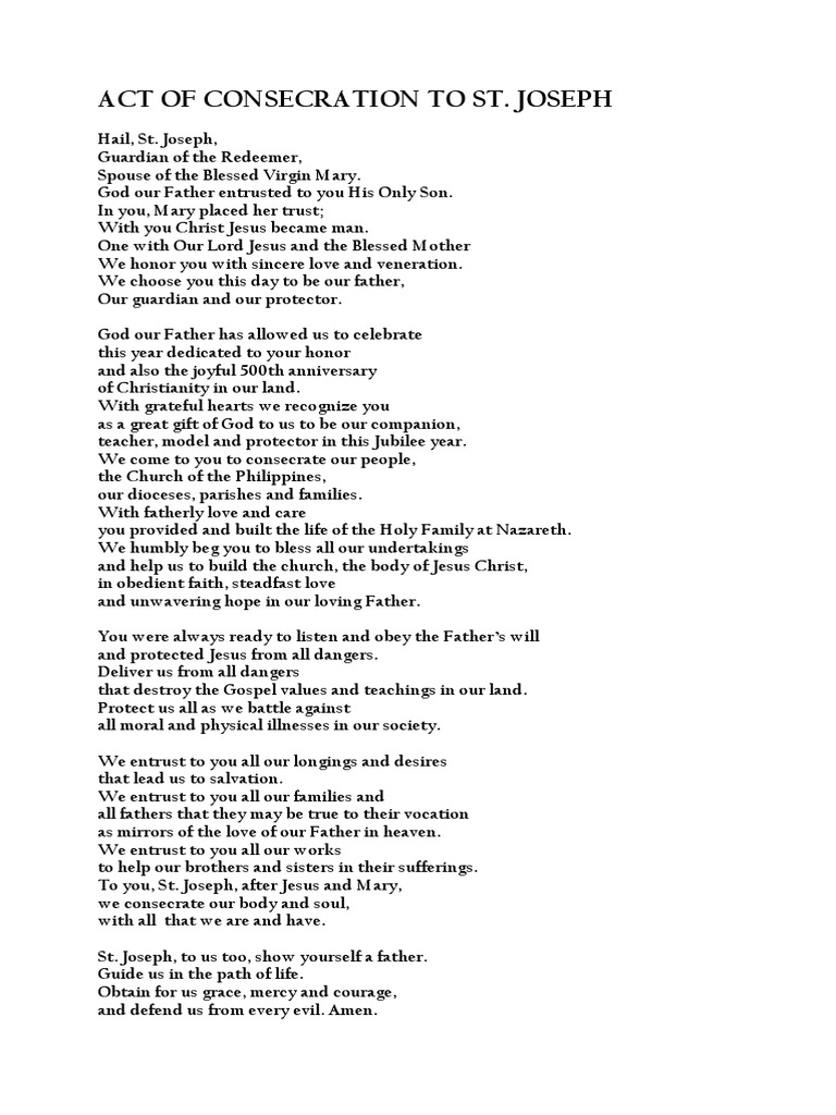 Act of Consecration To St. Joseph | PDF