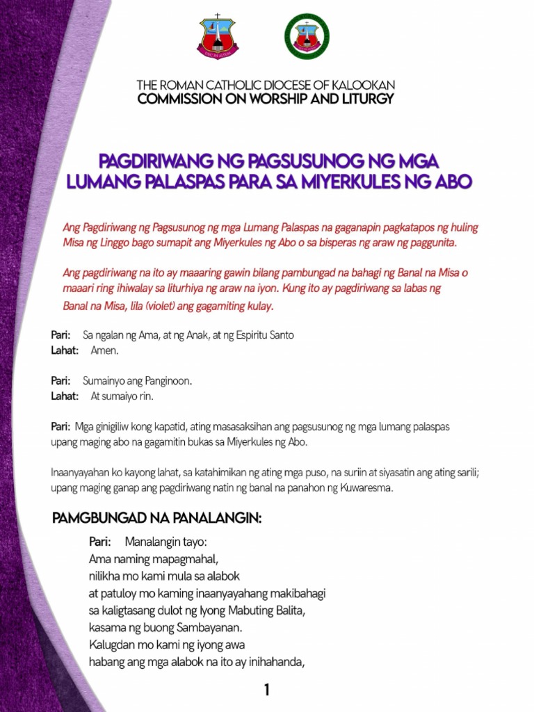 LITURHIYA Pagdiriwang NG Pagsusunog NG Mga Lumang Palaspas | PDF