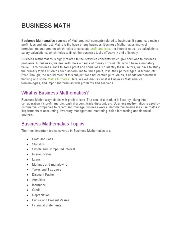 Business Math: What Is Business Mathematics? | PDF | Compound Interest ...