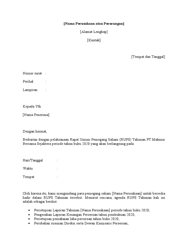 Contoh Surat Undangan Rapat | PDF