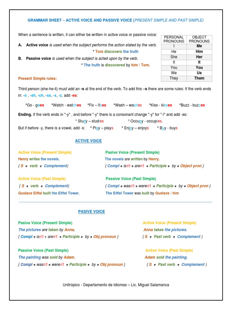 Workshop 1 - Active Voice and Passive Voice - Present Simple and Past ...