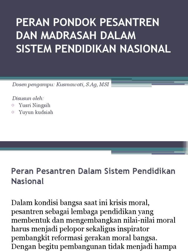 Peran Pondok Pesantren&madrasah Dalam Sistem Pendidikan | PDF | Karier ...