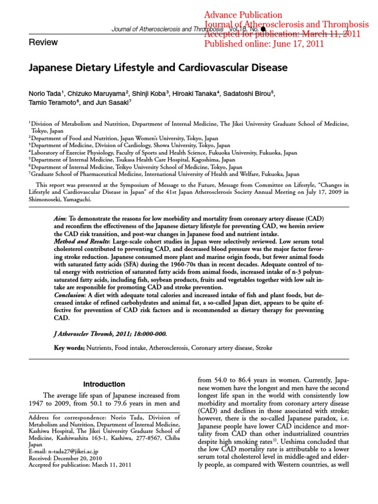 Japanese Dietary Lifestyle and Cardiovascular Disease: Review | PDF ...