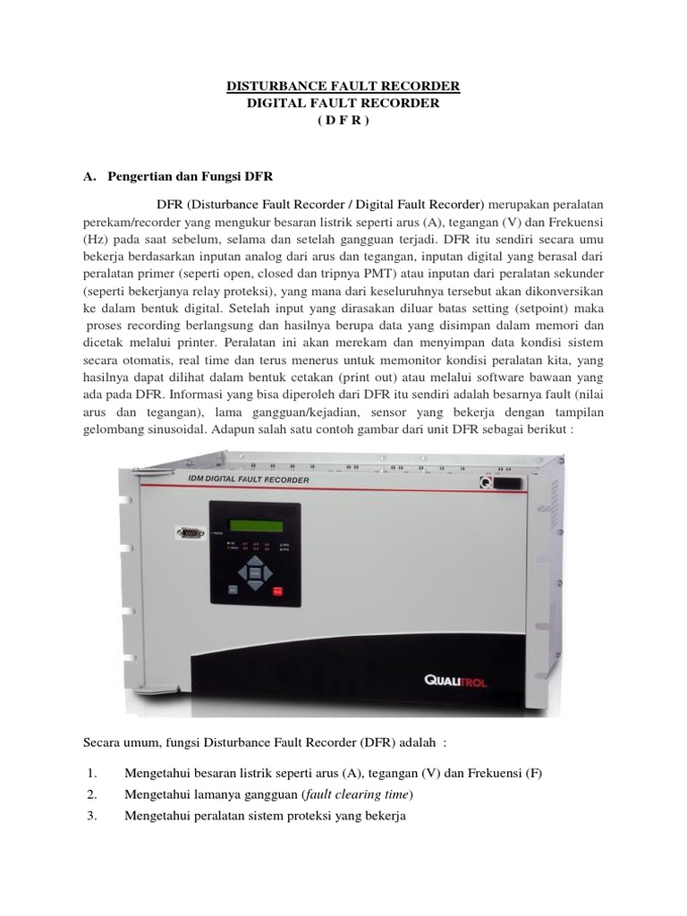 Disturbance Fault Recorder Digital Fault Recorder (DFR) | PDF
