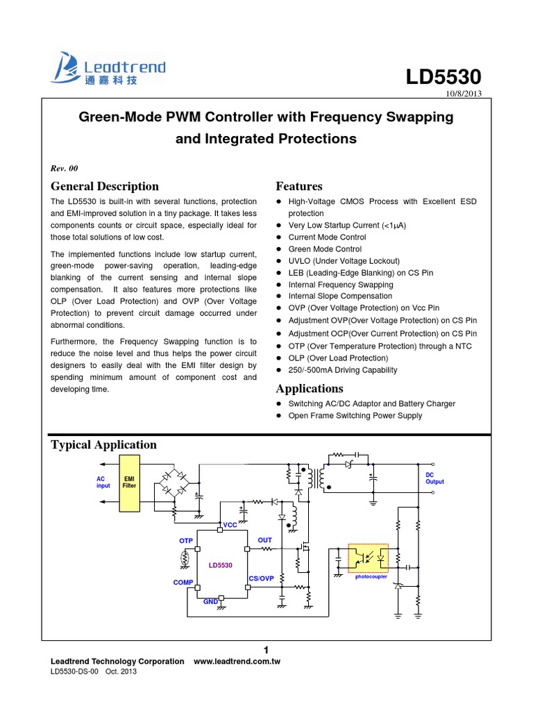 Green-Mode PWM Controller With Frequency Swapping and Integrated Protections | PDF | Capacitor ...