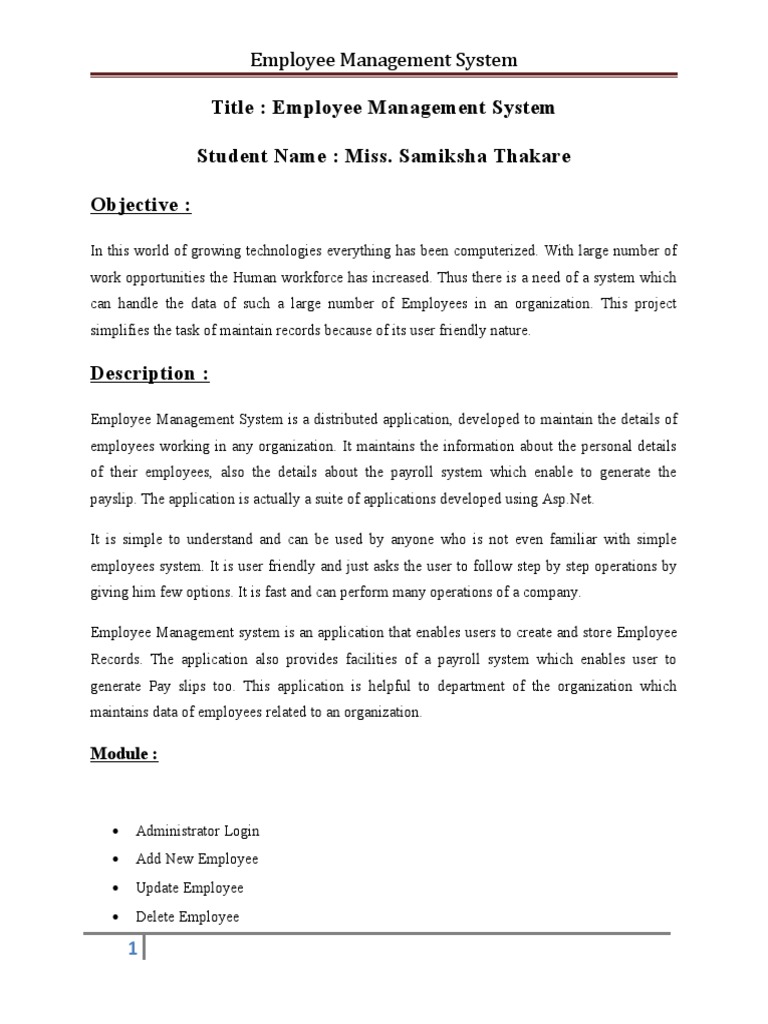 Employee Management System Overview | PDF | Business | Technology ...
