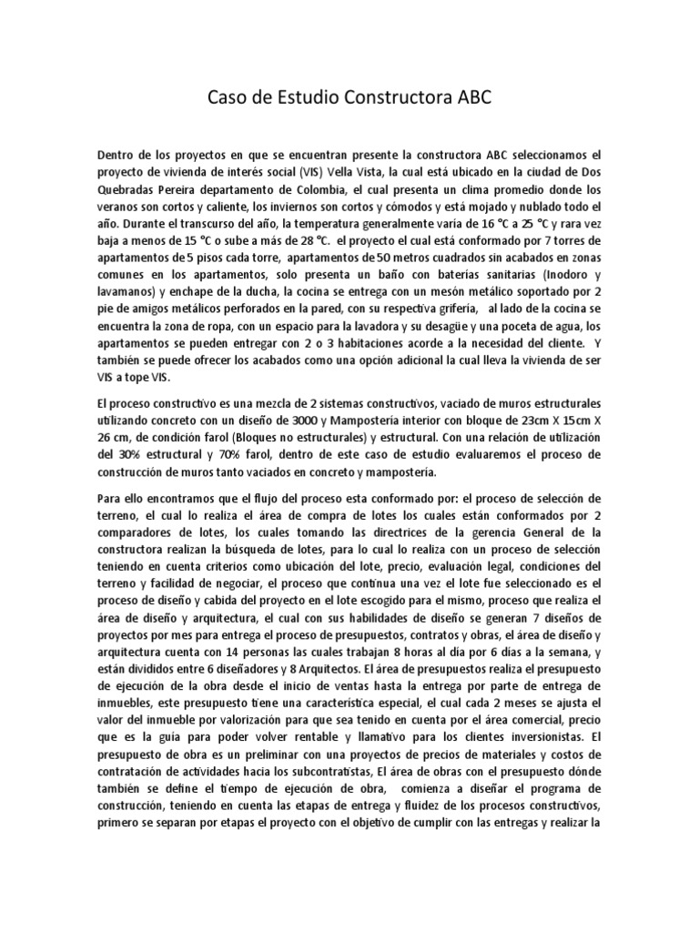 Caso de Estudio Constructora ABC | PDF | Presupuesto | Diseño