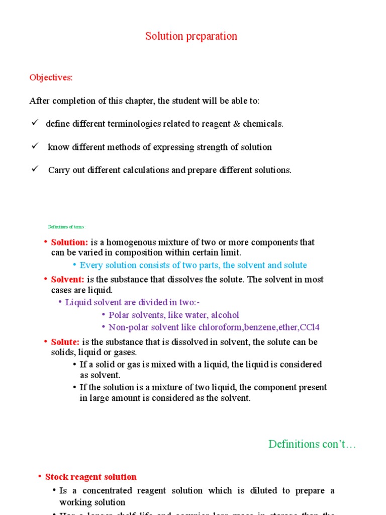 Solution Preparation: Objectives | Download Free PDF | Solution | Mole ...