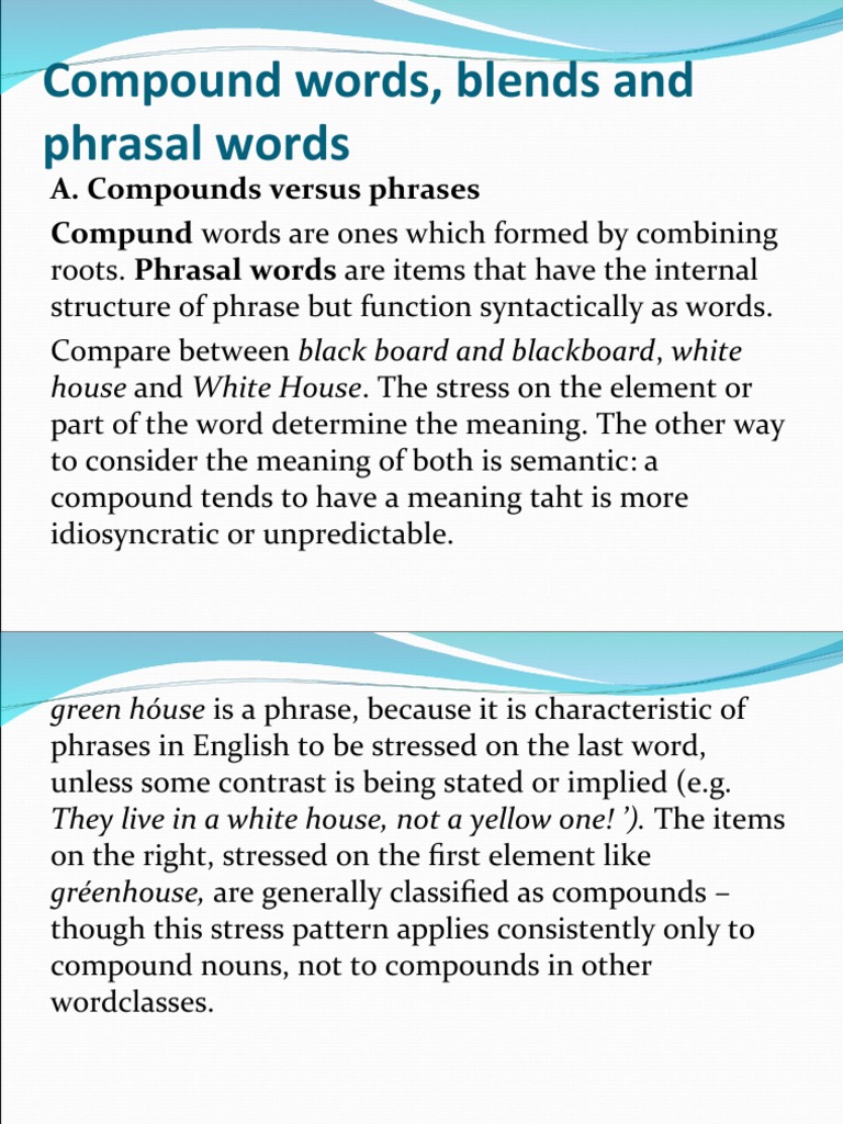 6 - Compound Words, Blends and Phrasal Words | PDF | Word | Phrase