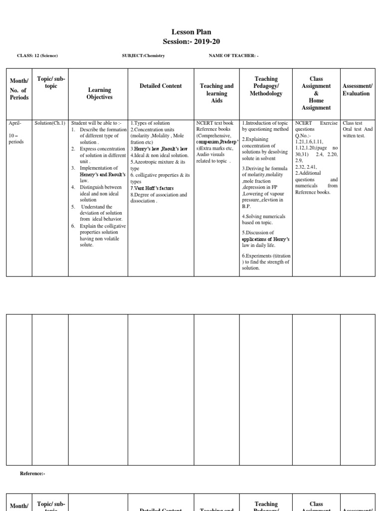Chemistry Lesson Plan 11th 12th | PDF | Ether | Alcohol