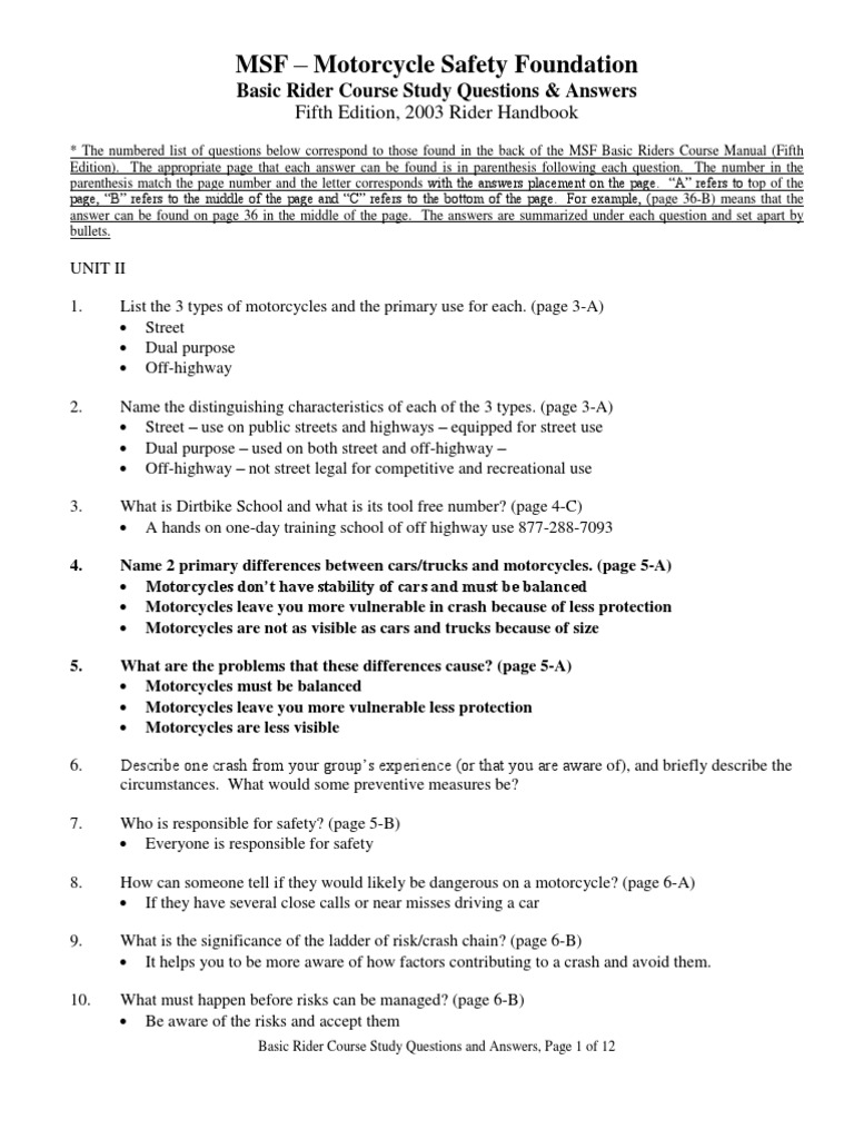 MSF Basic Rider Course Study Guide | PDF | Traffic | Motorcycle