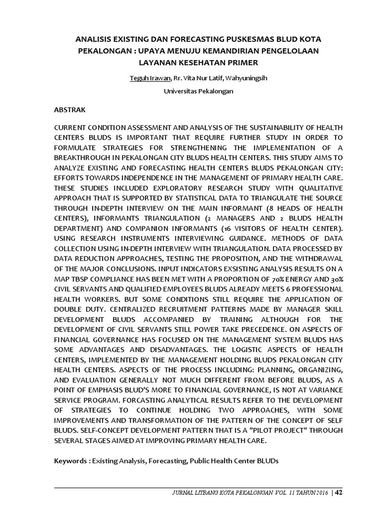 Analisis Existing Dan Forecasting Puskesmas Blud Kota Pekalongan: Upaya ...