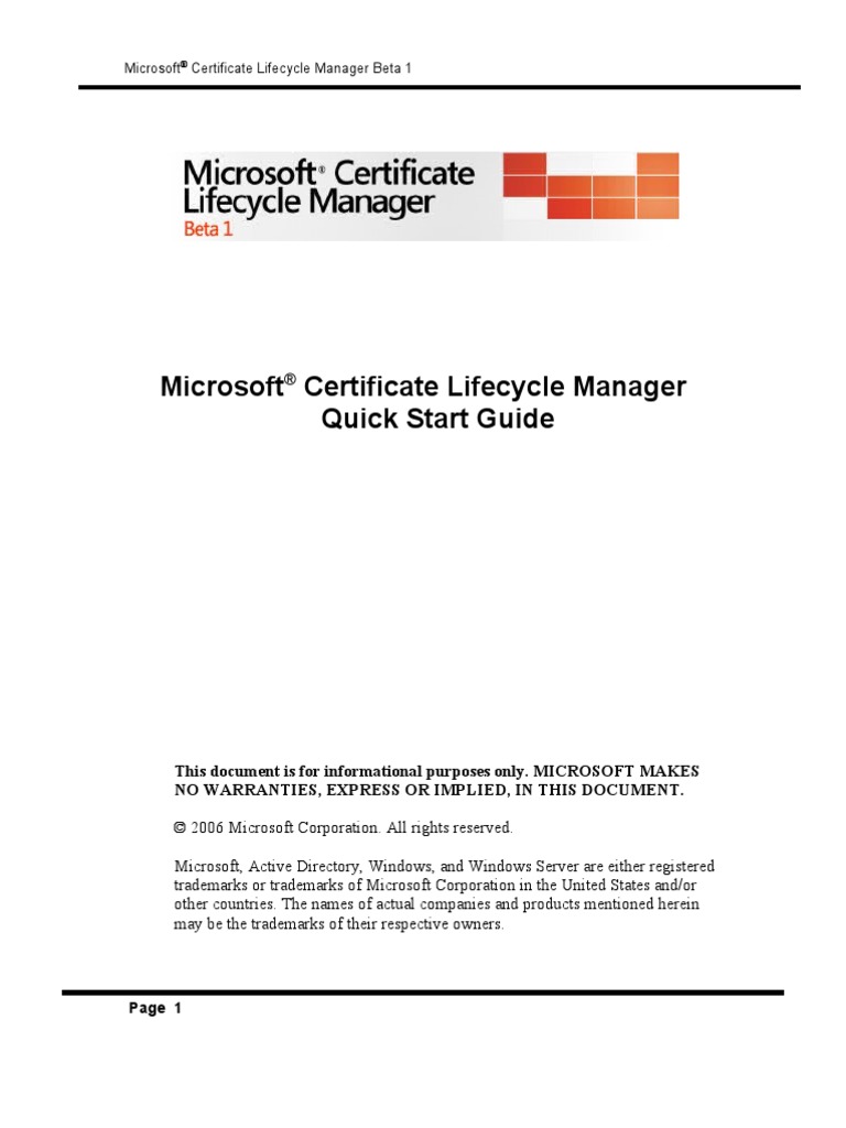 Microsoft Certificate Lifecycle Manager Quick Start Guide | PDF ...