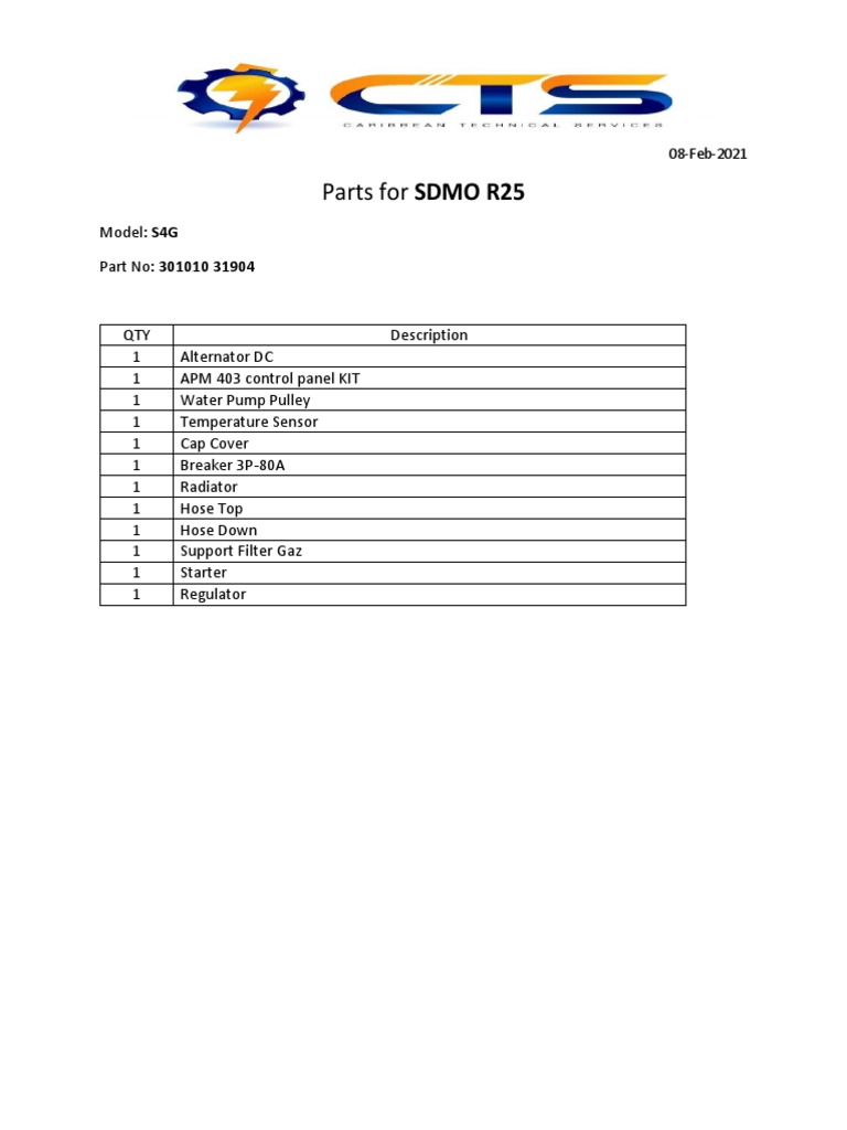 Parts For SDMO R25: Model: S4G Part No: 301010 31904 | PDF | Technology ...