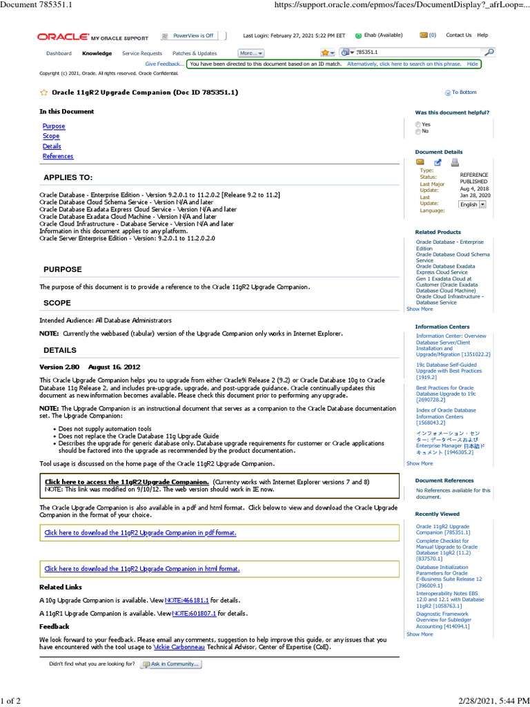 Oracle 11gR2 Upgrade Compani | PDF | Databases | Cloud Computing