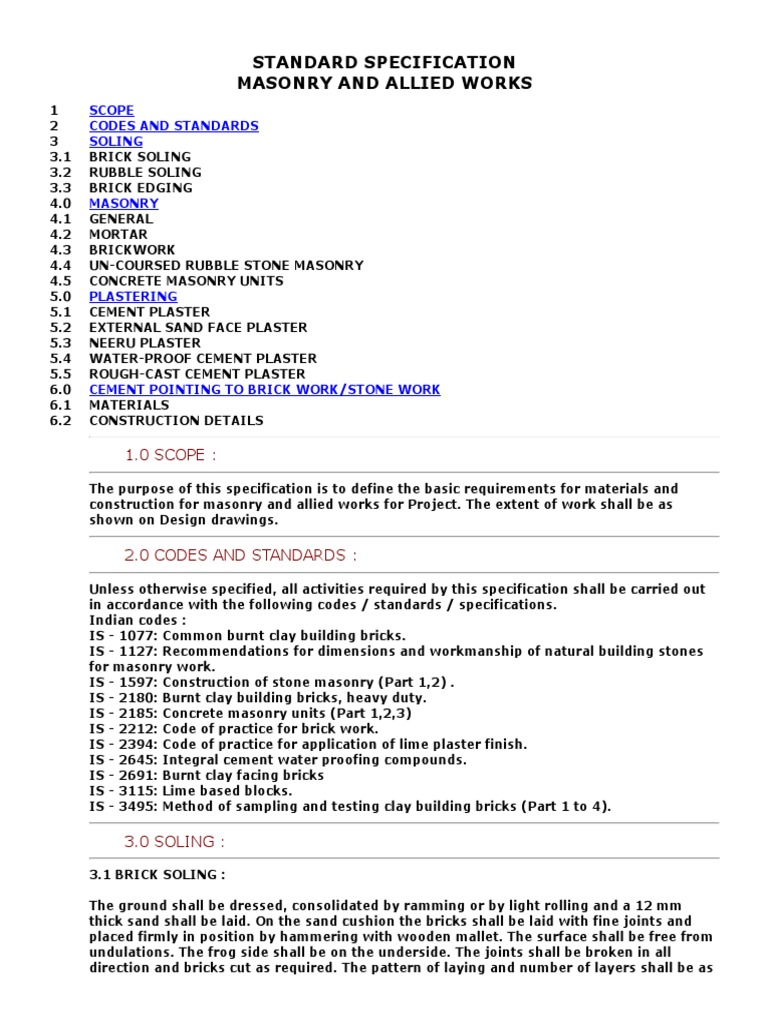 Standard Specs - Masonry Work | PDF | Masonry | Brick