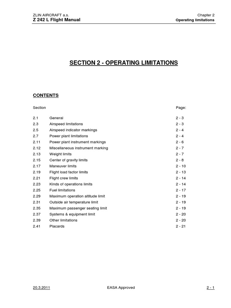 Section 2 - Operating Limitations: Z 242 L Flight Manual | PDF | Visual ...