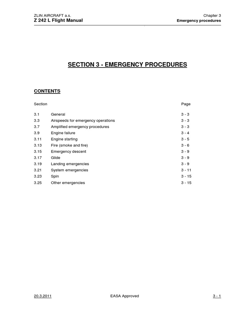 Section 3 - Emergency Procedures: Z 242 L Flight Manual | PDF | Airspeed | Aviation