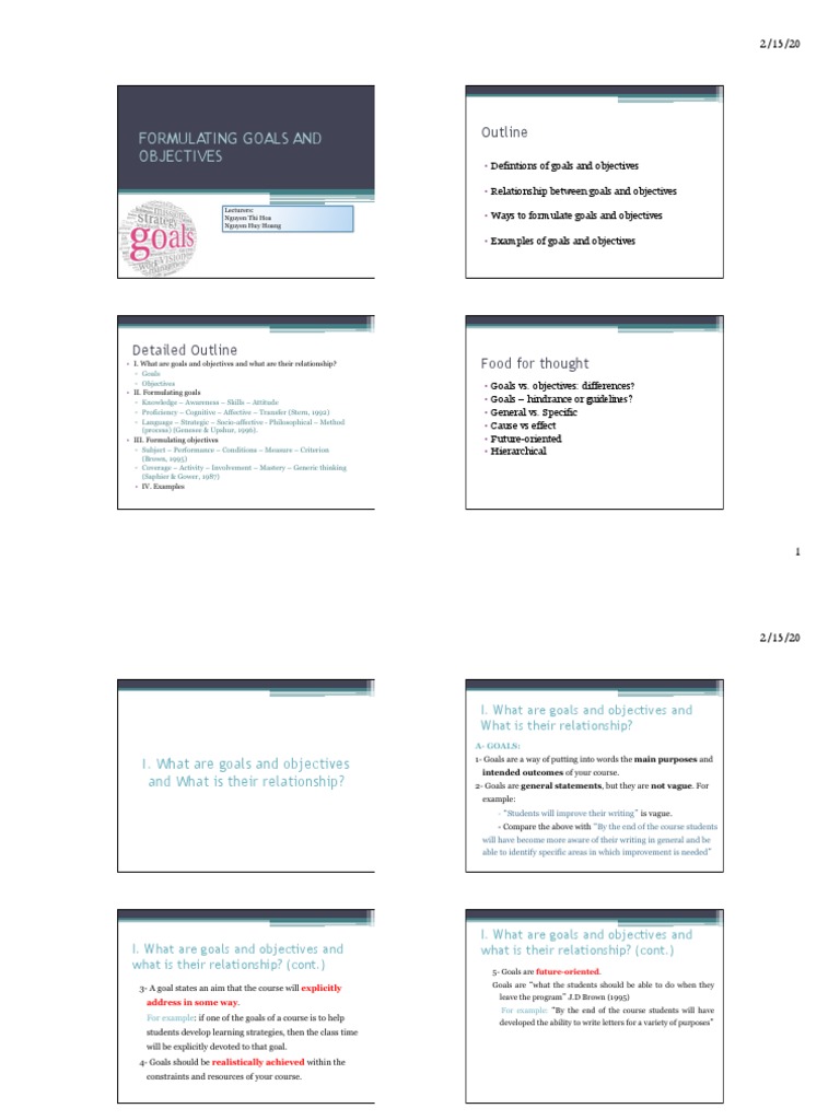 Formulating Effective Goals and Objectives: A Guide to Developing ...