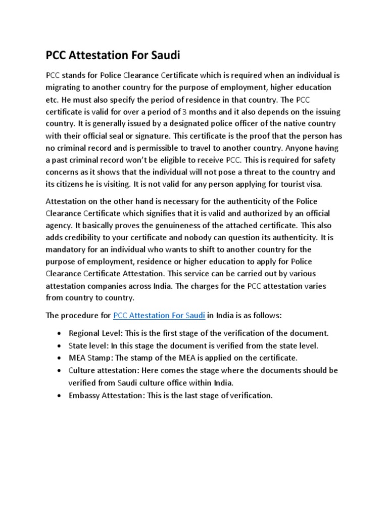 PCC Attestation For Saudi | PDF | Career & Growth | Finance & Money ...