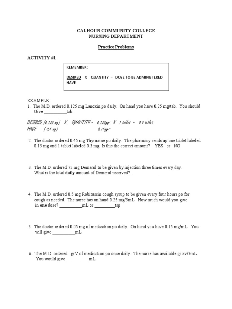 Practice Problems Part 1 With Answers | PDF | Dose (Biochemistry ...