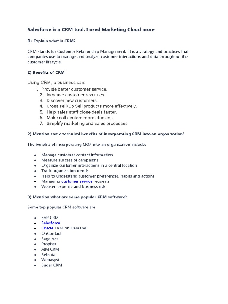 Salesforce Is A Crm Tool I Used Marketing Cloud More 1 Pdf