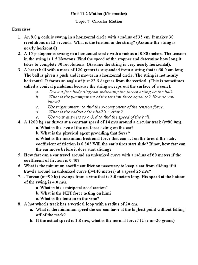 Circular Motion Kinematics Exercises | PDF | Force | Friction