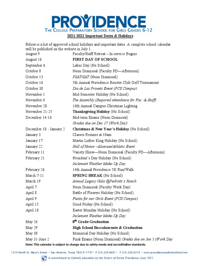 2021-2022 Important Dates & Holidays | PDF | Festival | Public Holiday