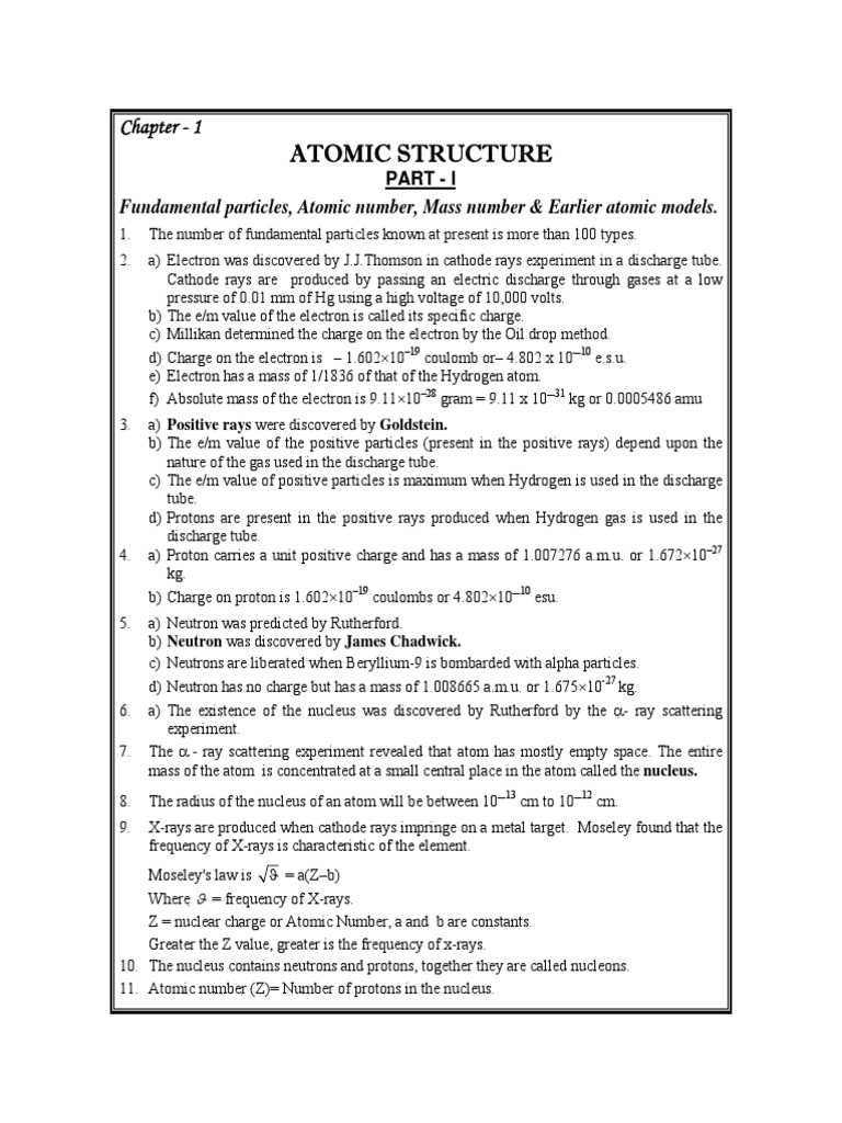Atomic Structure: Chapter - 1 | PDF | Atomic Orbital | Photoelectric Effect