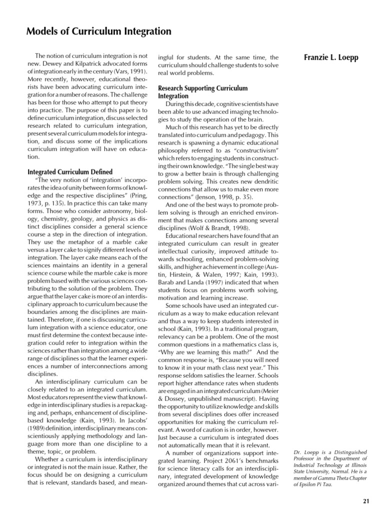 Model of Integration | PDF | Curriculum | Teachers